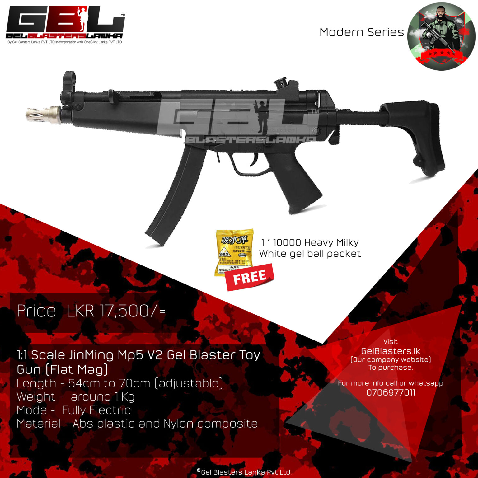 JingMing MP5 V2 Gel Blaster Toy Gun (Flat Mag) - Gel Blasters Lanka