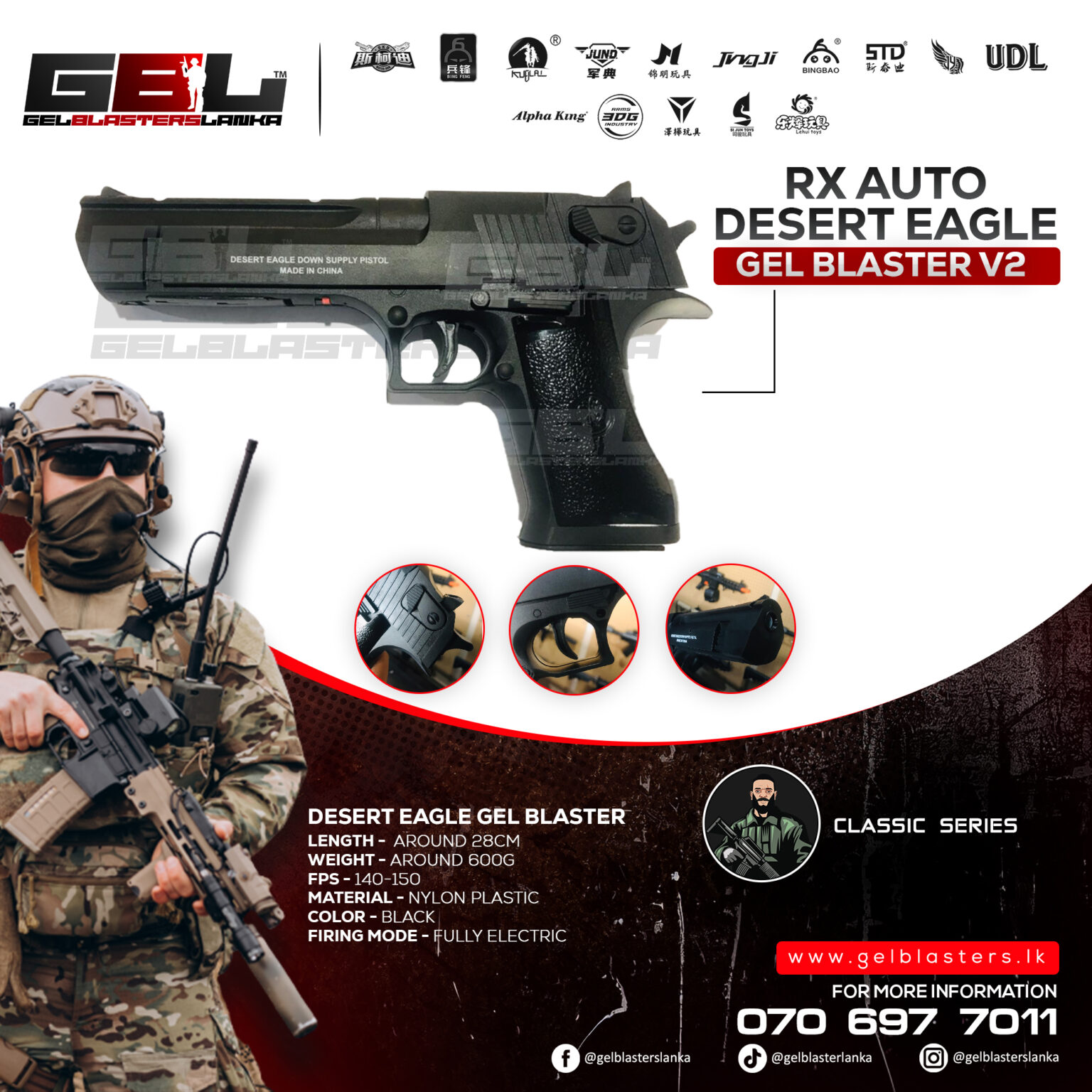 RX Auto Desert Eagle v2 Gel Blaster - Gel Blasters Lanka
