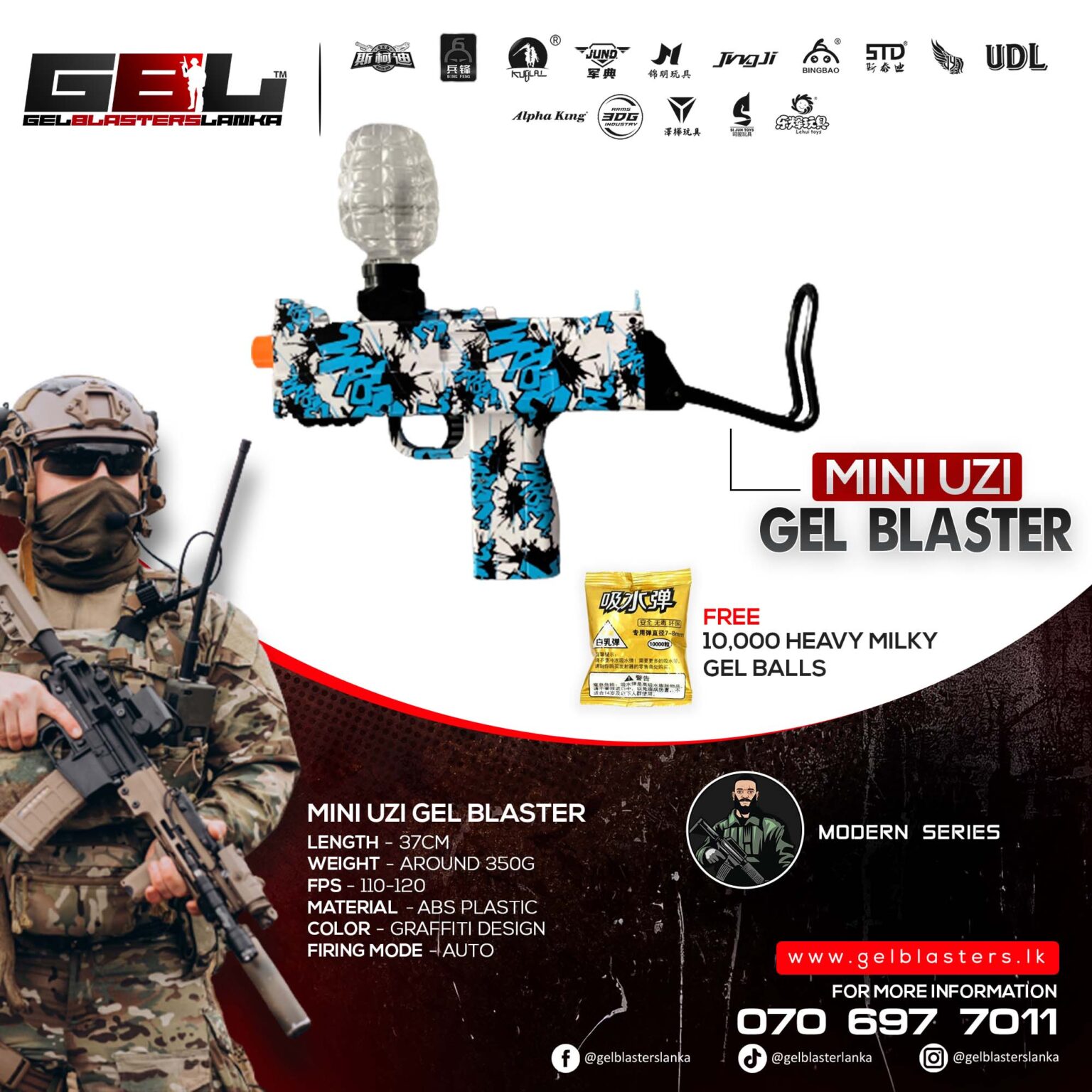Mini Uzi Gel Blaster Toy Gun - Gel Blasters Lanka