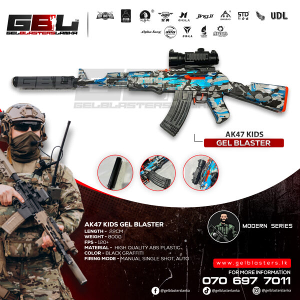 AK 47 Kids Gel Blaster (With colour changing silencer) - Gel Blasters Lanka